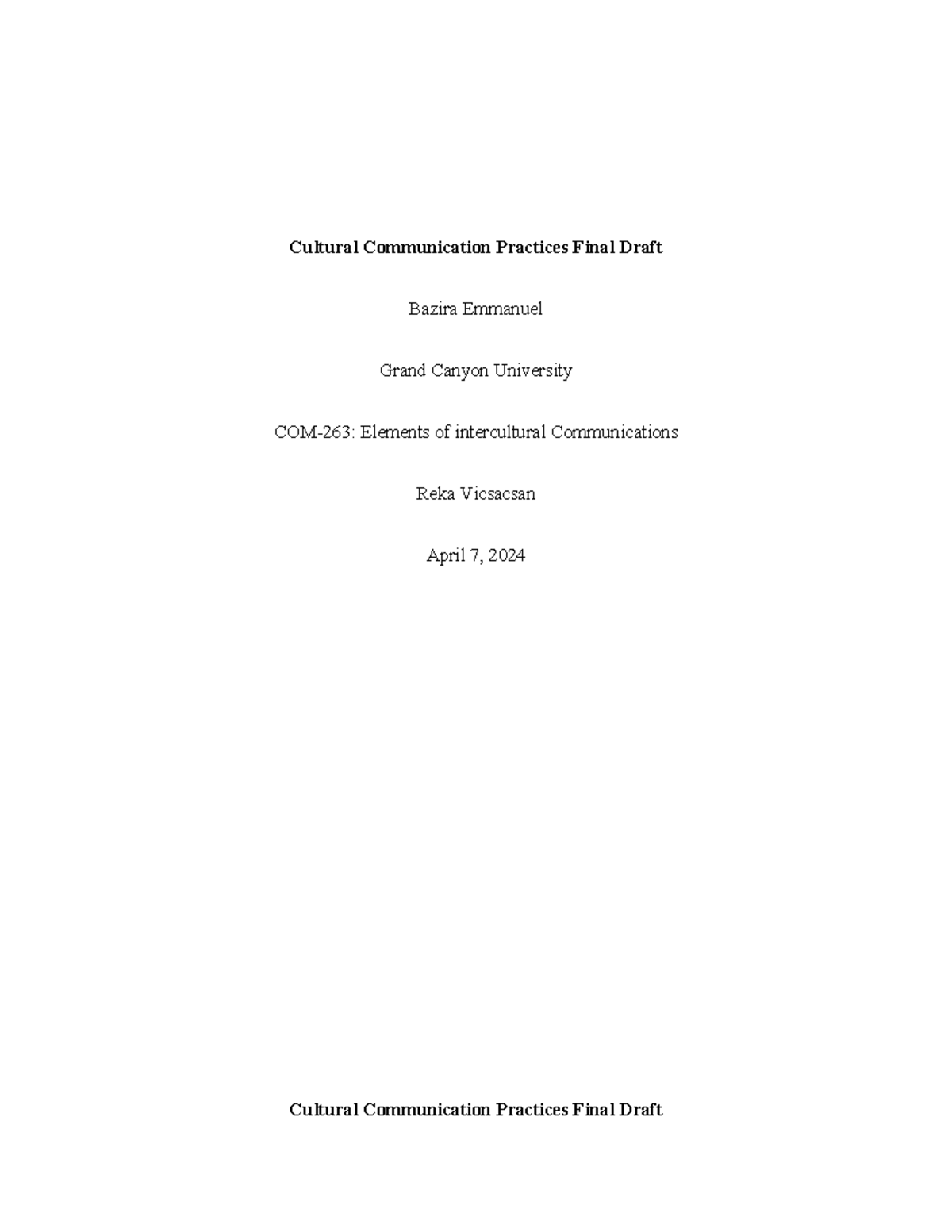 Cultural Communication Practices final draft - Cultural Communication ...