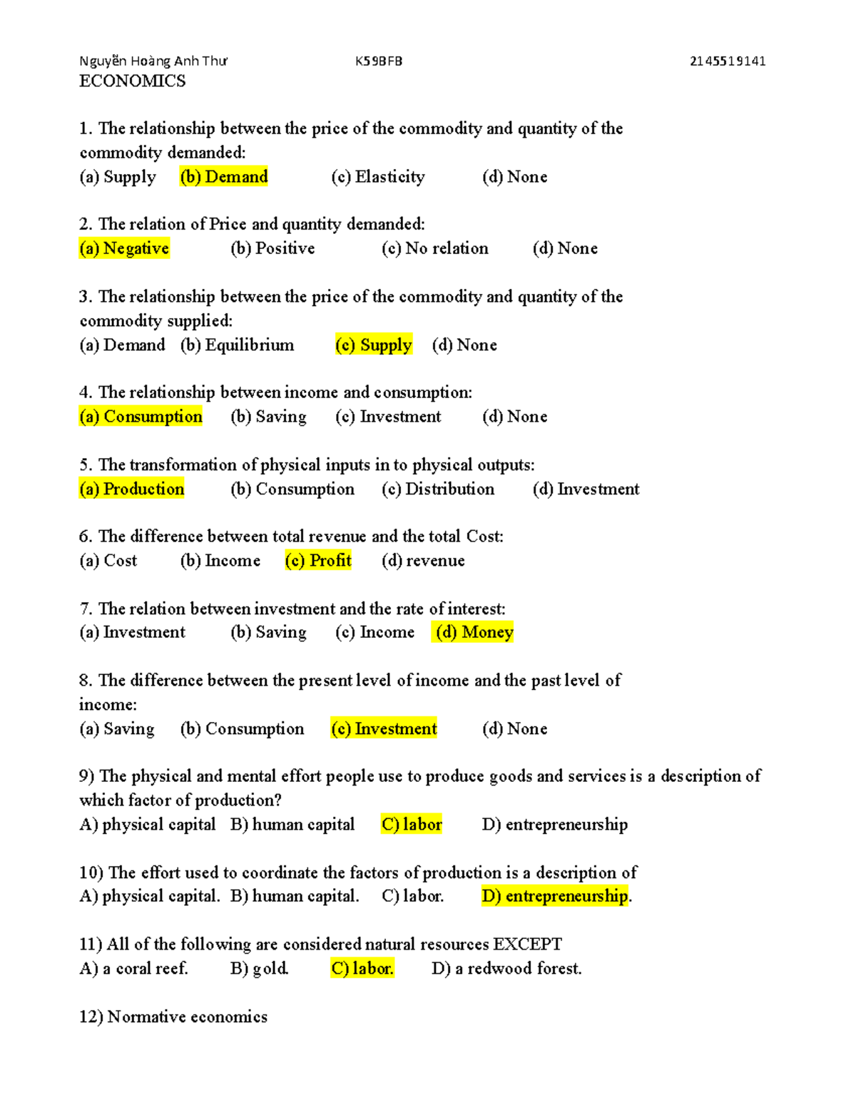 Economics 2021 multiple choice - ECONOMICS The relationship between the ...