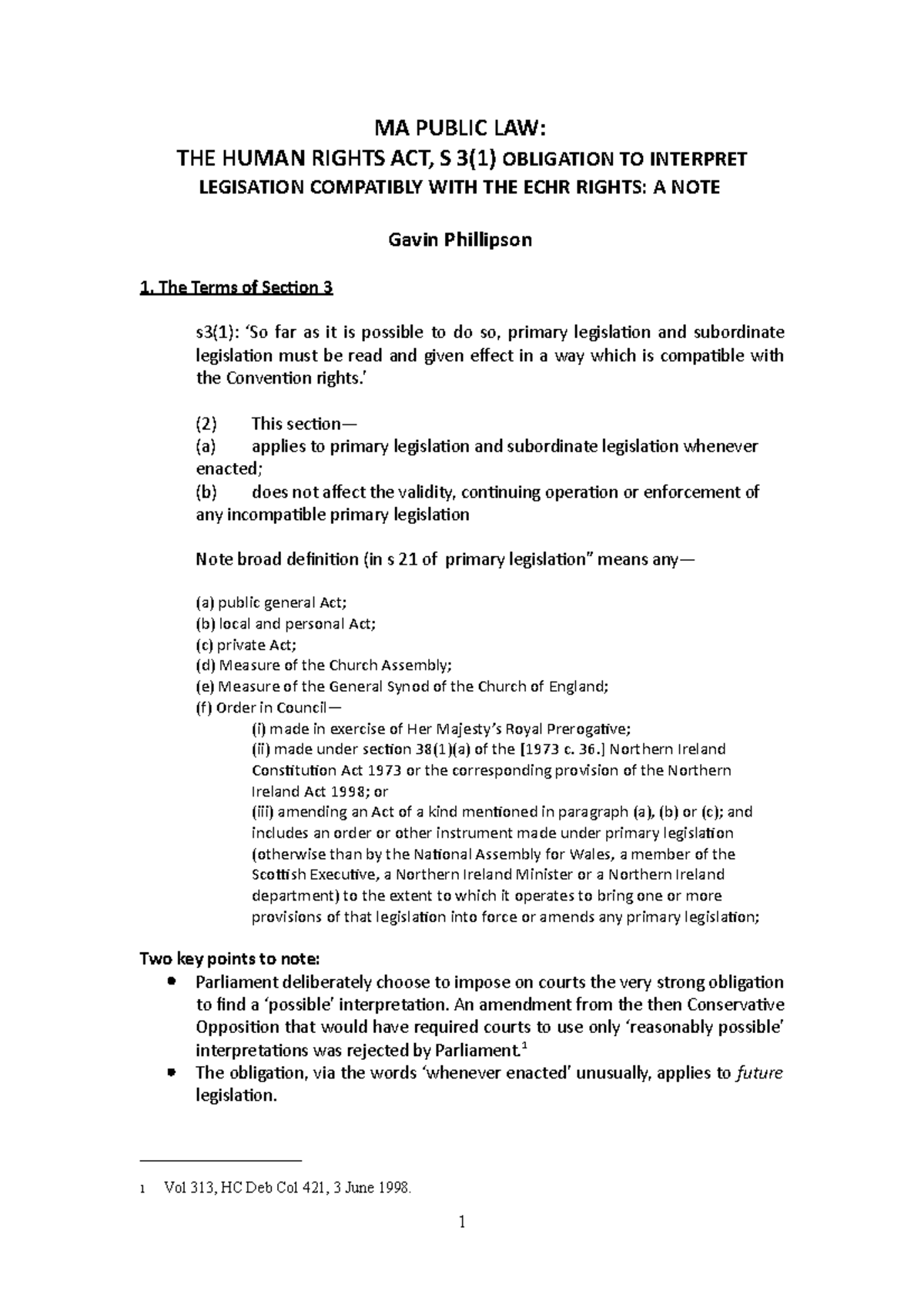 A Note on Section 3 HRA - the interpretive obligation - MA PUBLIC LAW ...