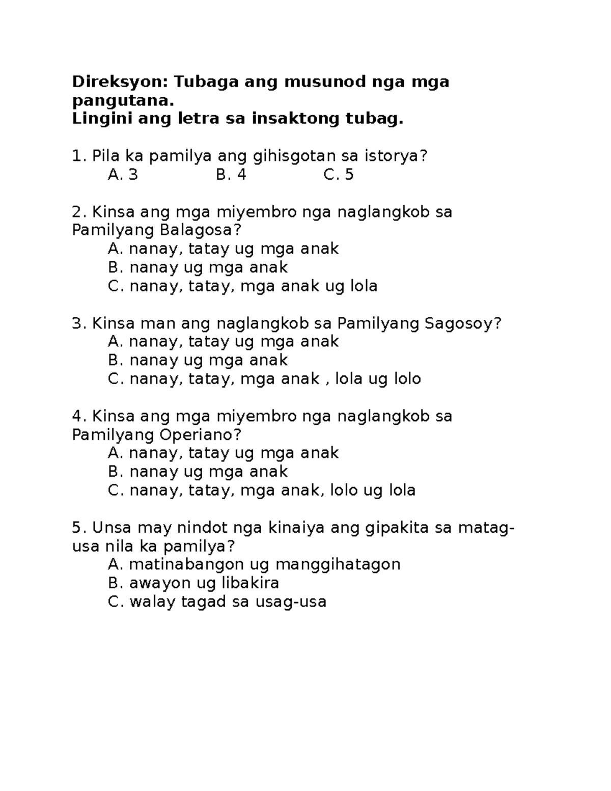 G1 Q2 WEEK1-2 - Grade 1 Activity Sheet Quarter 1 - Direksyon: Tubaga ...