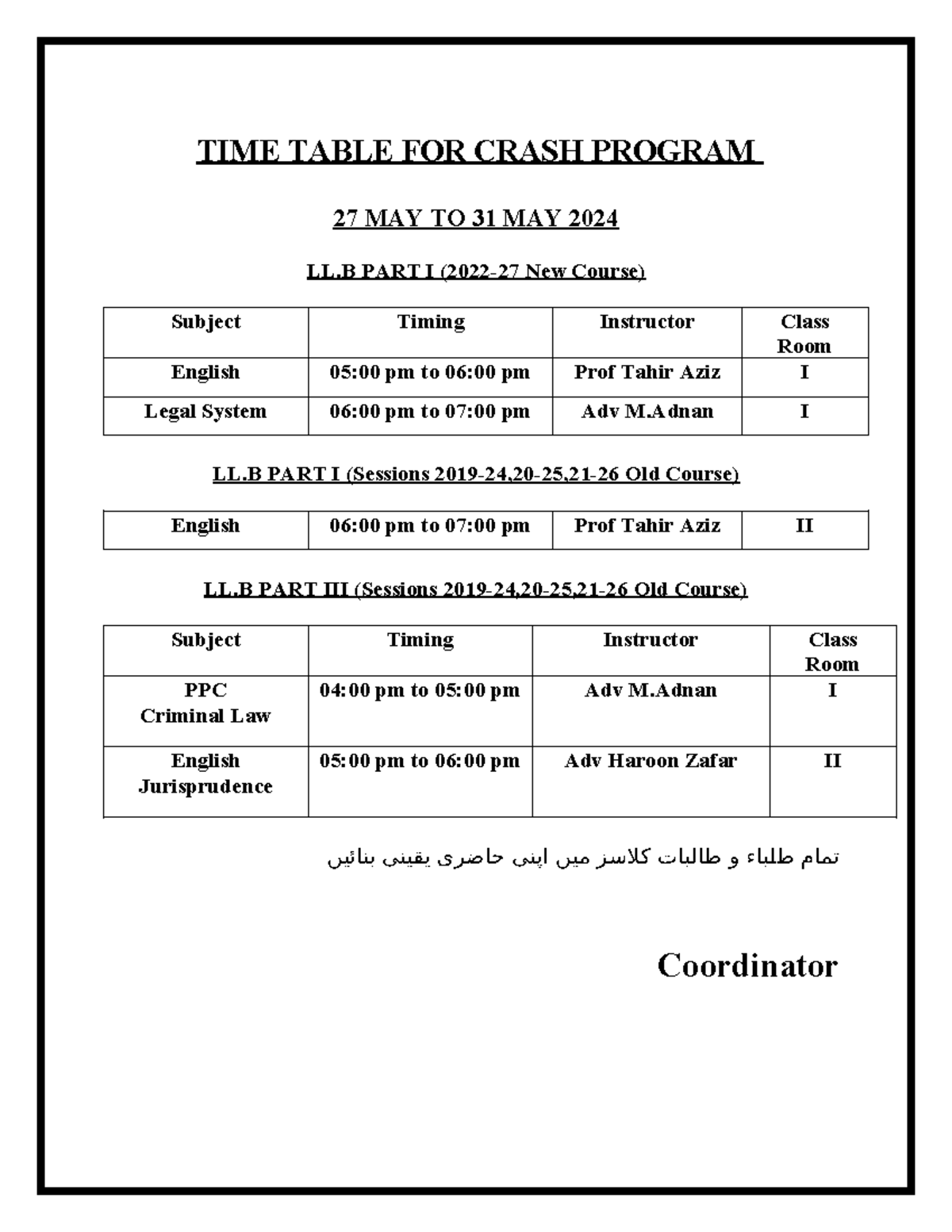 TIME Table FOR Crash Program Classes II - TIME TABLE FOR CRASH PROGRAM ...