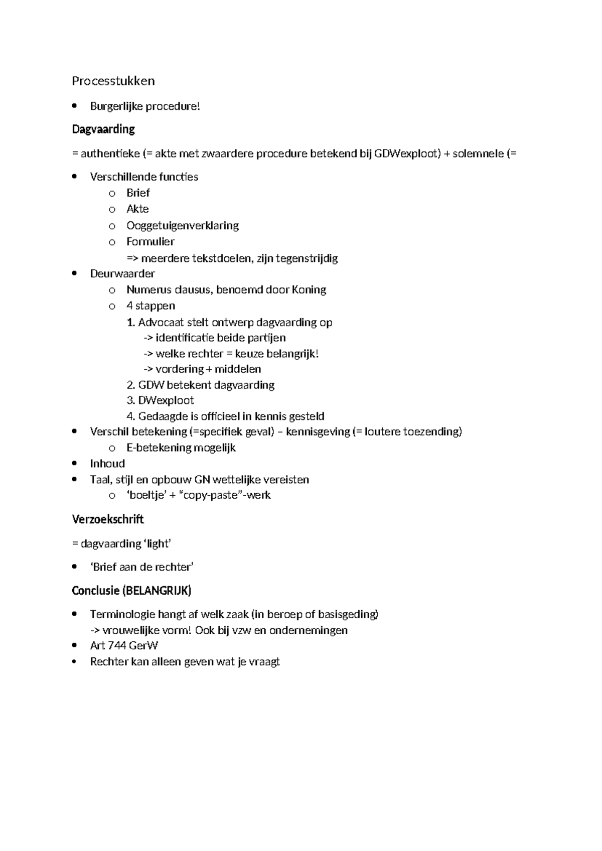 Processtukken - Processtukken Burgerlijke procedure! Dagvaarding ...