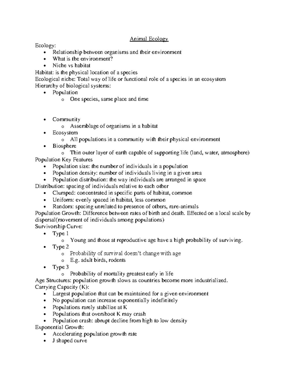 Animal Ecology - Animal Ecology Ecology: • Relationship between ...