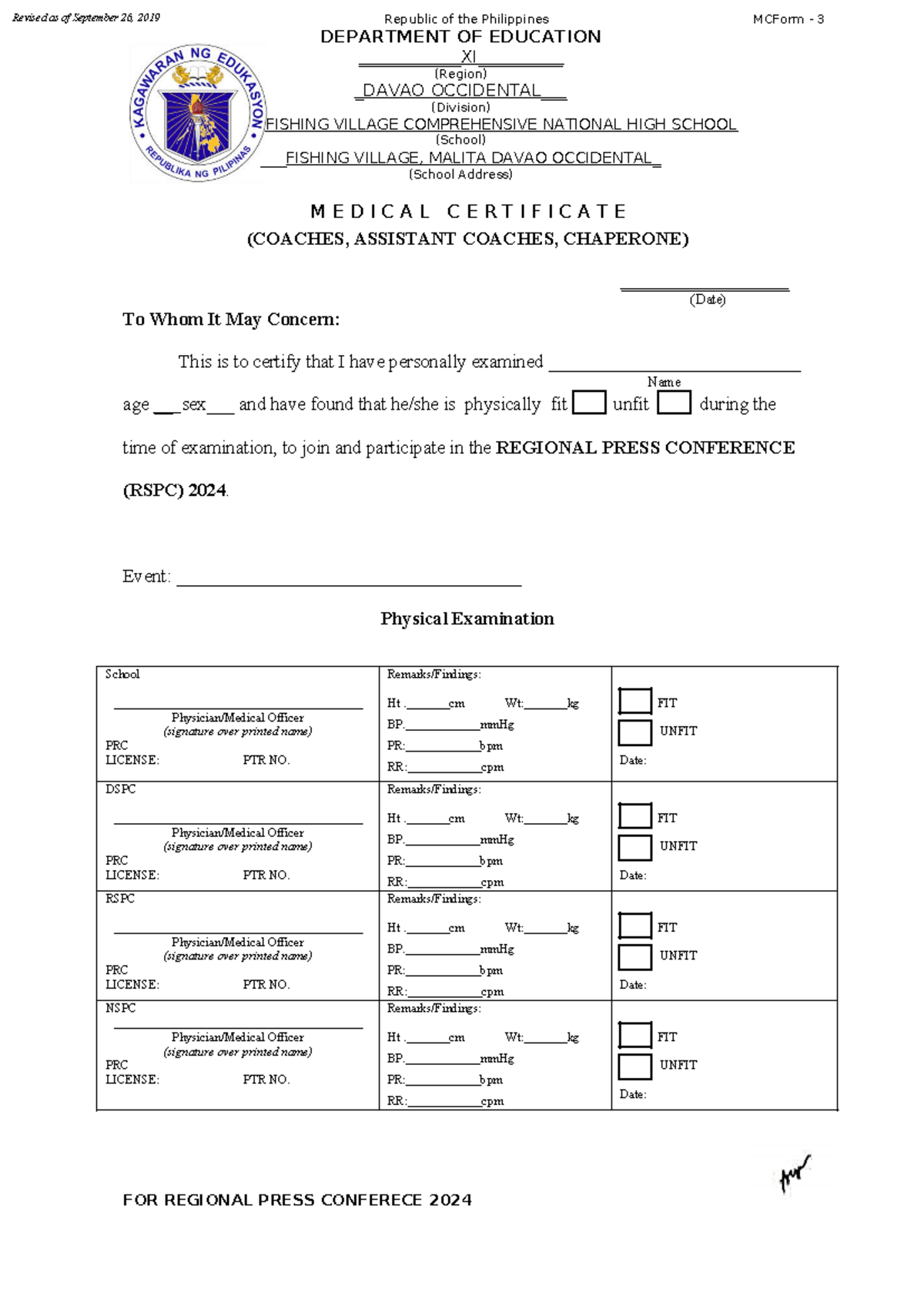 meds for coach apply - Republic of the Philippines MCForm - 3 ...
