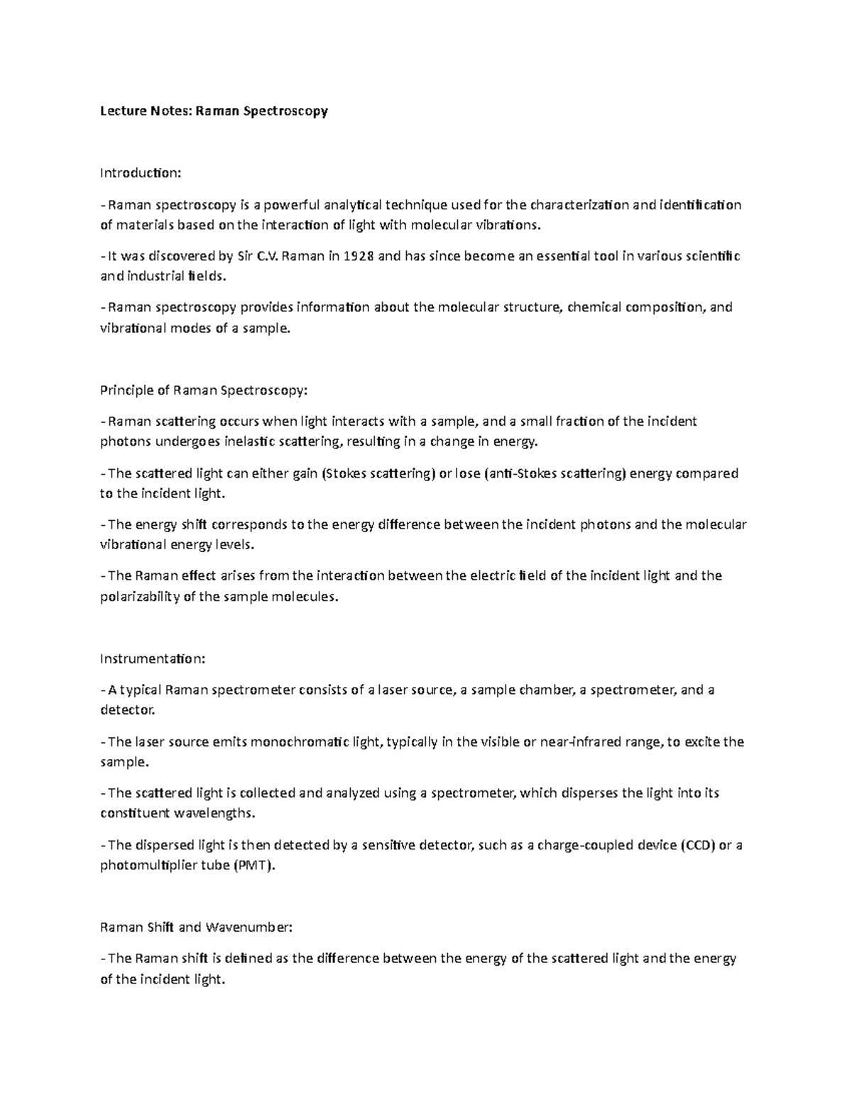 Lecture Notes: Raman Spectroscopy - Lecture Notes: Raman Spectroscopy ...