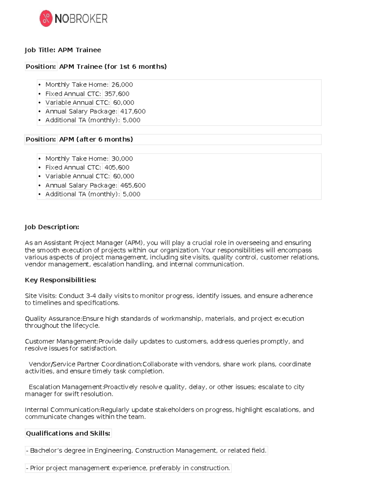 JD Civil field(APM Trainee) - Job Title: APM Trainee Position: APM ...