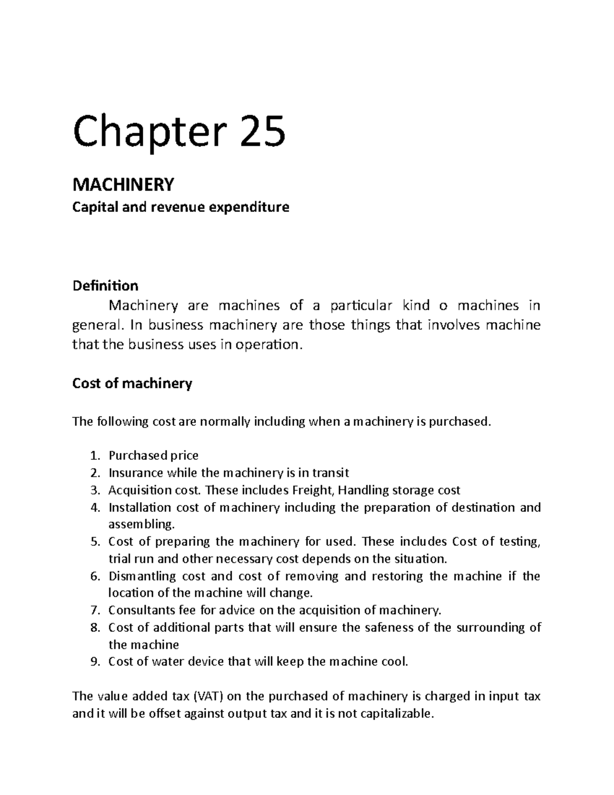 Chapter 25-Machinery - Chapter 25 MACHINERY Capital and revenue ...