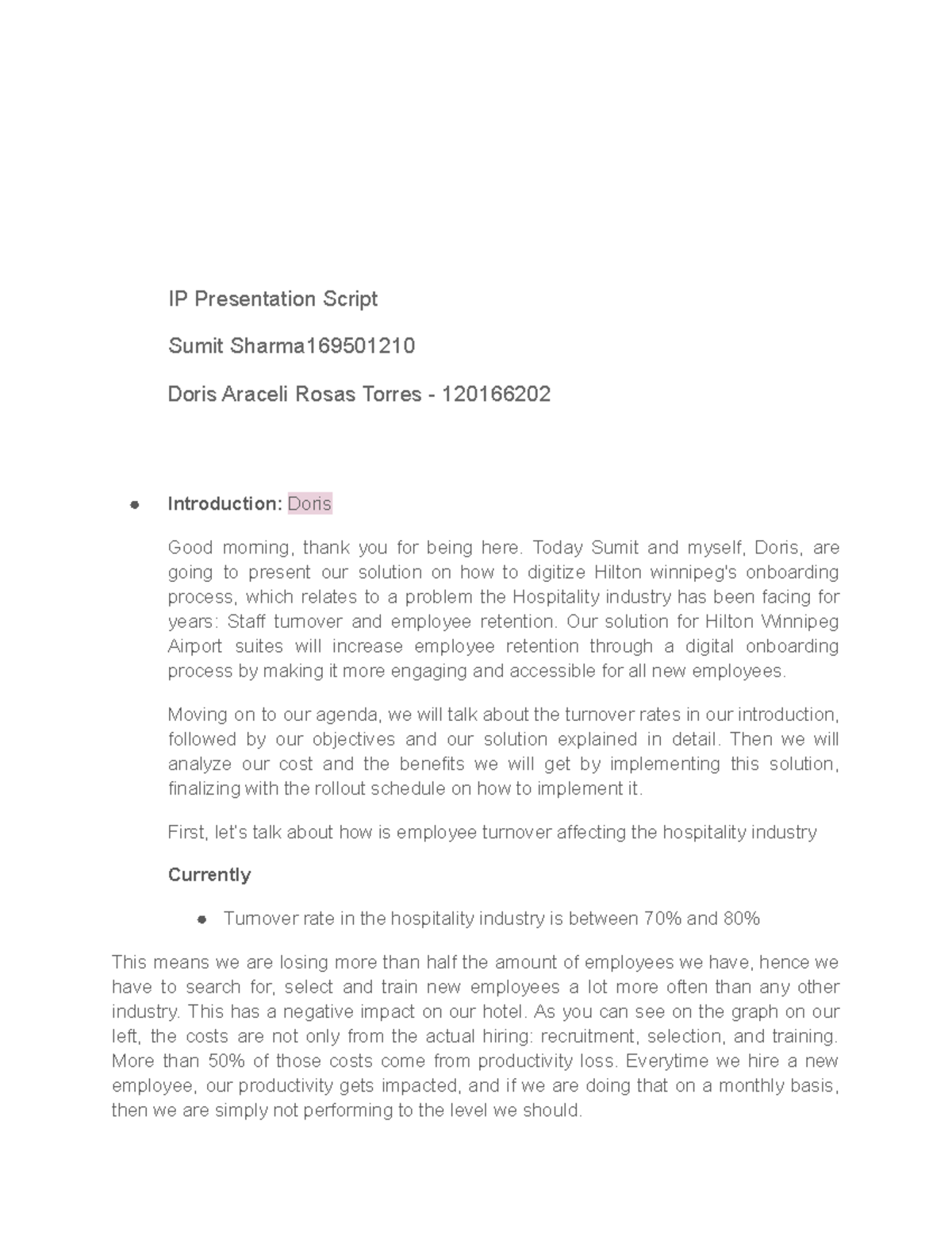 Presentation script - IP2 - IP Presentation Script Sumit Sharma Doris ...