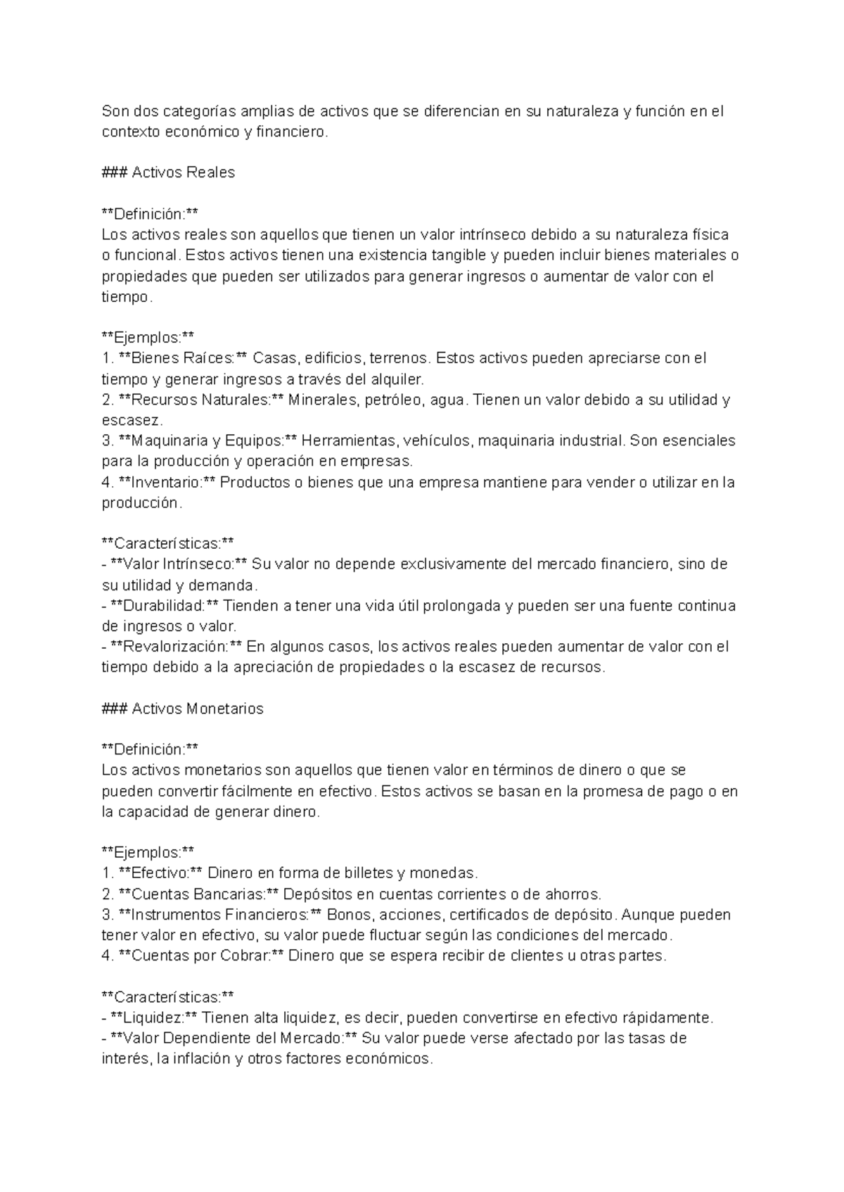 ACTIVOS REALES Y AYUDSA MODULO 1 - Son dos categorías amplias de ...