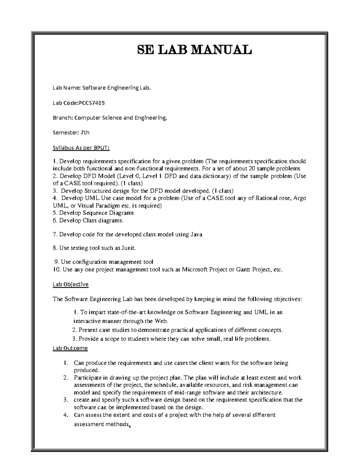 Pdf coffee practical file - SE LAB MANUAL Lab Name: Software ...