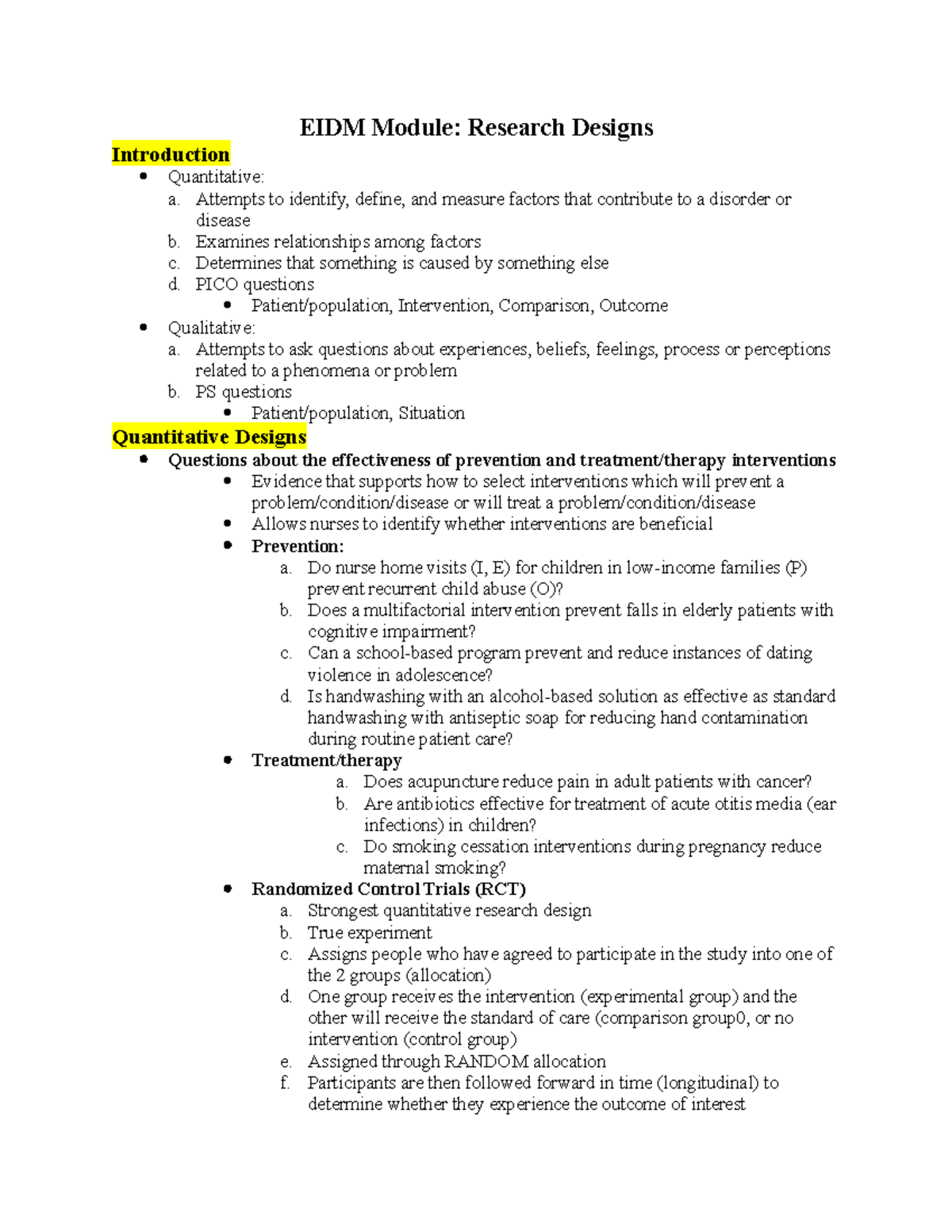 EIDM Module notes - EIDM Module: Research Designs Introduction ...