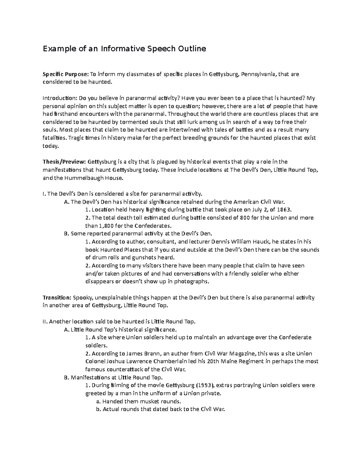 Unit 3 Assignment Sample Outline Informative Speech(6)-1 - Example of an Informative Speech ...