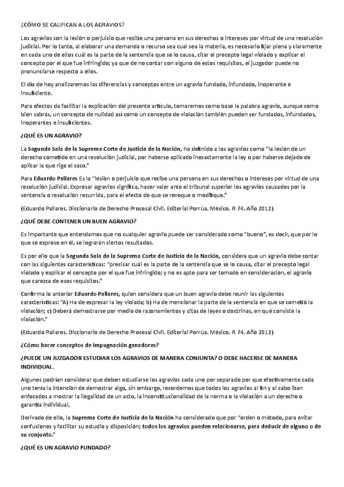 Agravio - 2021 - ¿CÓMO SE CALIFICAN A LOS AGRAVIOS? Los agravios son la ...