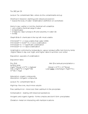 Tox module 4 notes - Jan 16 Monday Tox Lecture 4b Base metals- copper ...