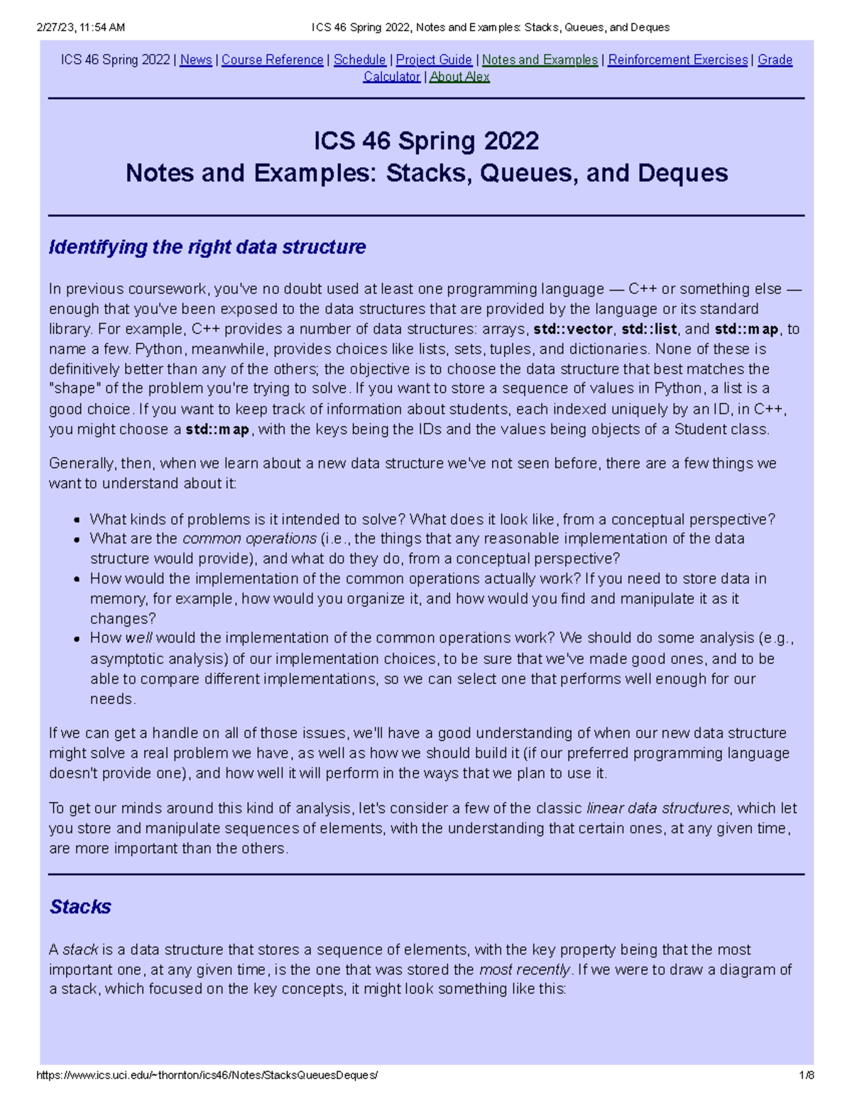 ICS 46 Spring 2022, Notes and Examples Stacks, Queues, and Deques - ICS ...