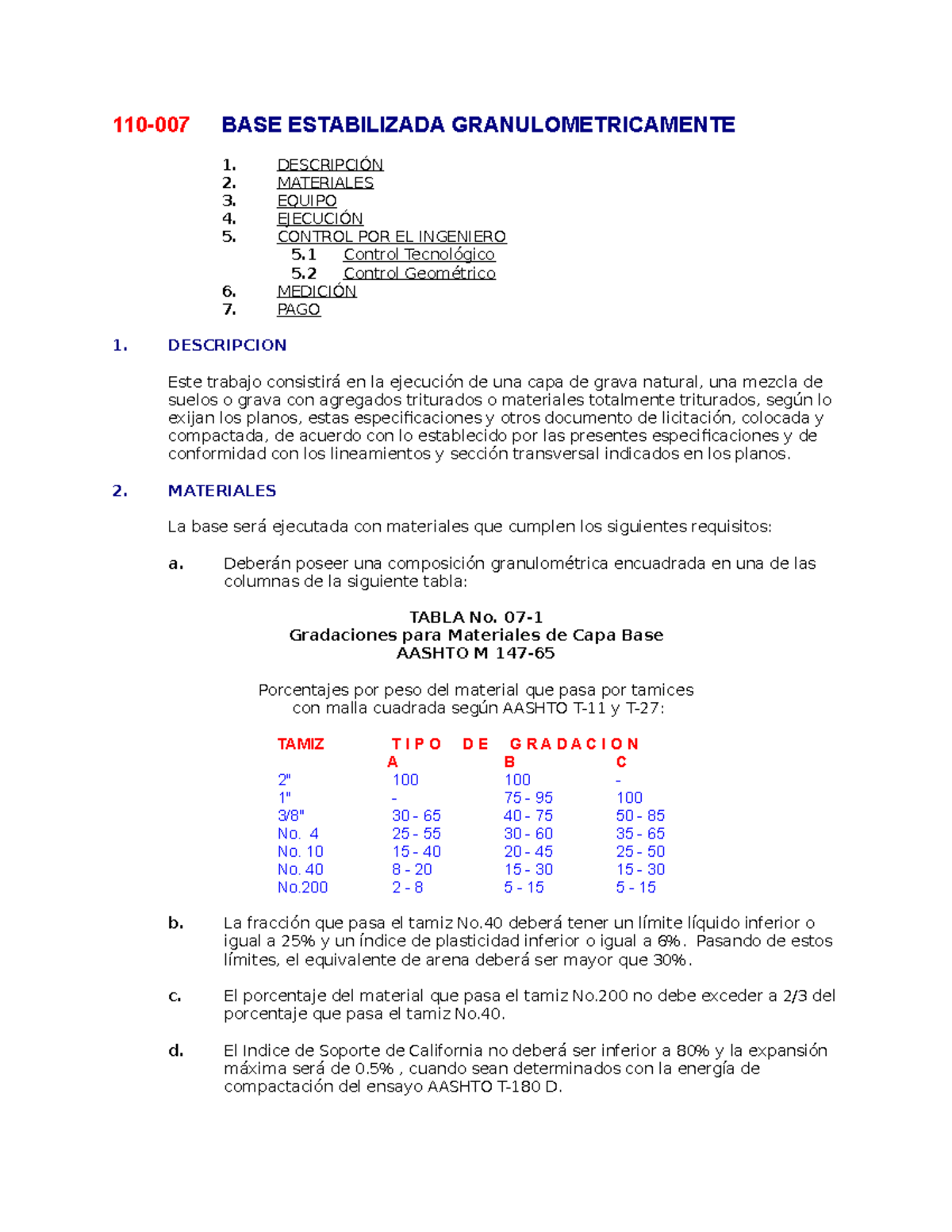 Especificaciones Tecnicas CAPA BASE Y SUB BASE Granular - 110-007 BASE ...
