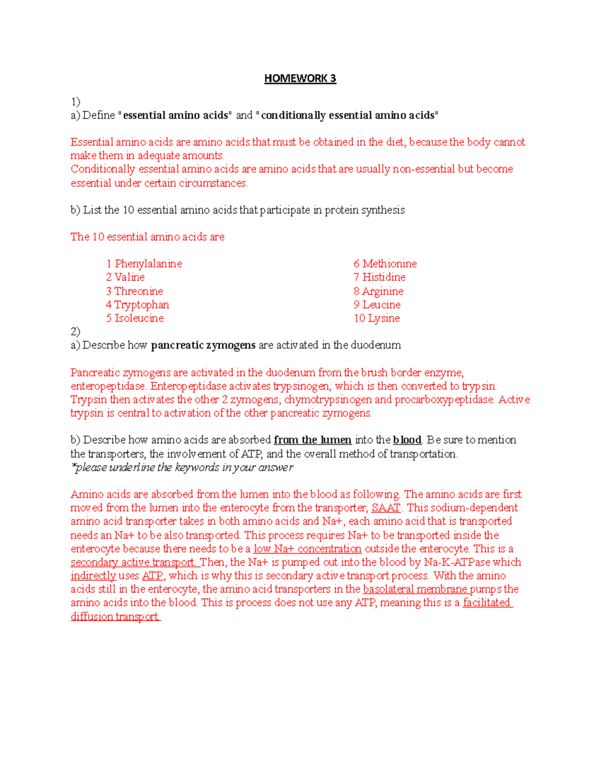 ANS 319 HW 3 - homework - HOMEWORK 3 1) a) Define "essential amino ...
