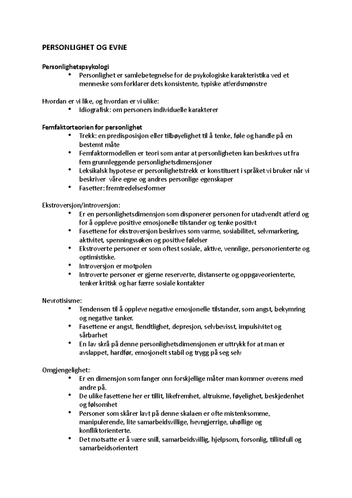 Orgpsyk Personlighet OG EVNE Oslo Met - PERSONLIGHET OG EVNE Personlighetspsykologi Personlighet ...