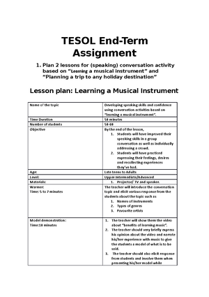 Assignment - TESOL Mid-Term Assignment Section A Lesson plan: Name of ...