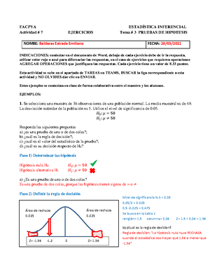 Ejercicios Estadistica Inferencial - FACPYA ESTADÍSTICA INFERENCIAL Actividad # 5 EJERCICIOS ...