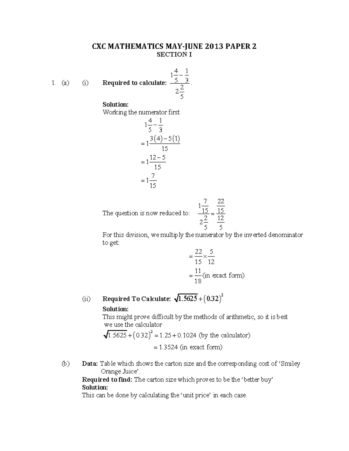 18 CSEC Maths JUNE 2013 - Hello - CXC MATHEMATICS MAY-JUNE 2013 PAPER 2 ...