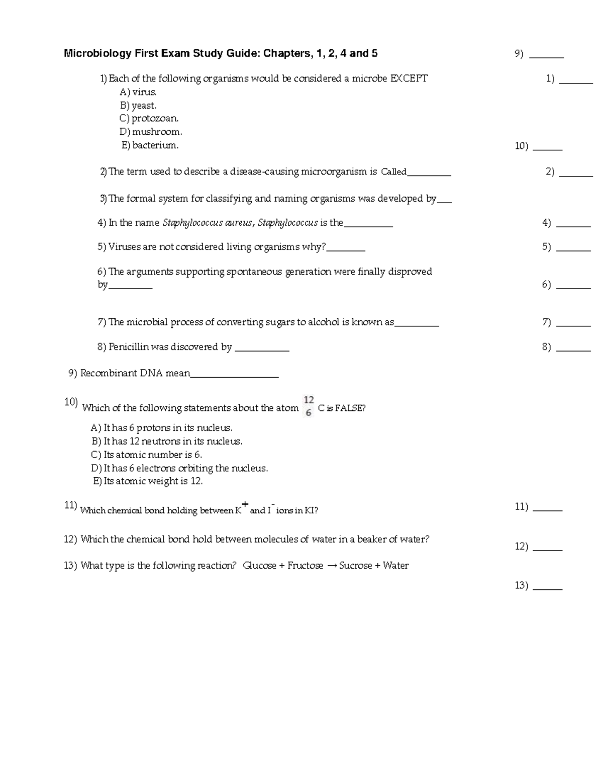 Study Guide Micro test 1 - Microbiology First Exam Study Guide ...