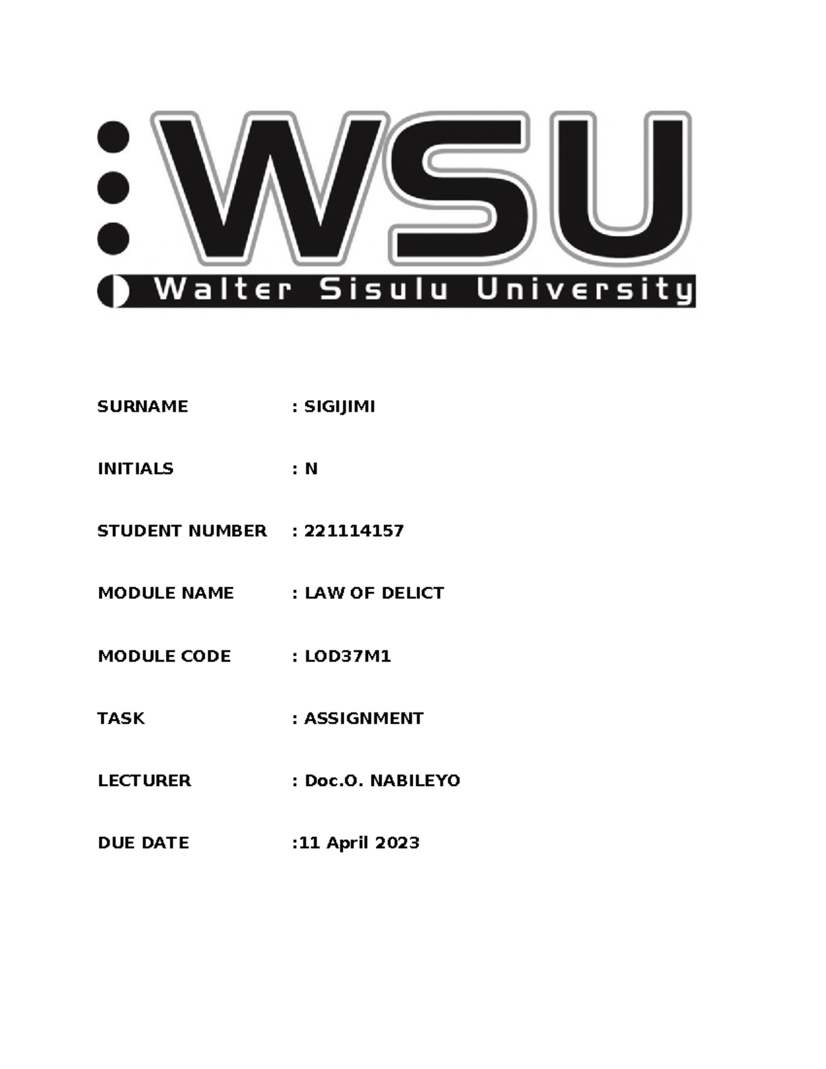 Cover PAGE - evidence - LVE32m1 - SURNAME : SIGIJIMI INITIALS : N ...