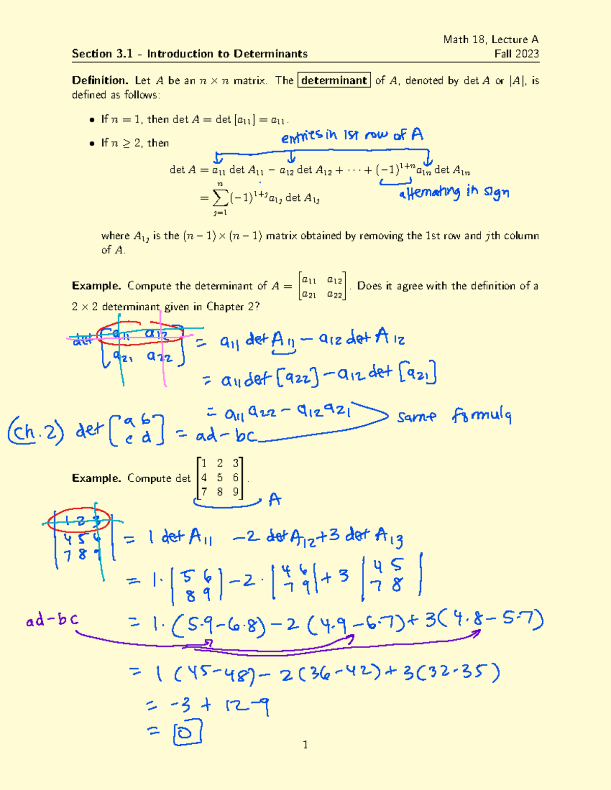 Section 3 - lecture notes - Section 3 - Introduction to Determinants ...