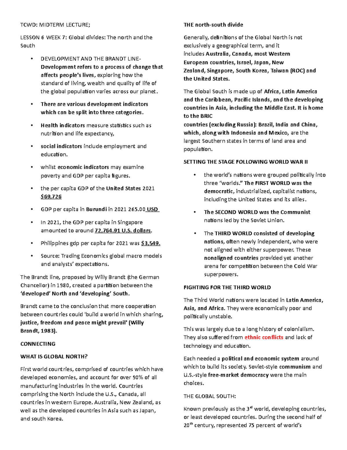 TCWD- Midterm- Lecture - TCWD: MIDTERM LECTURE; LESSON 6 WEEK 7: Global ...