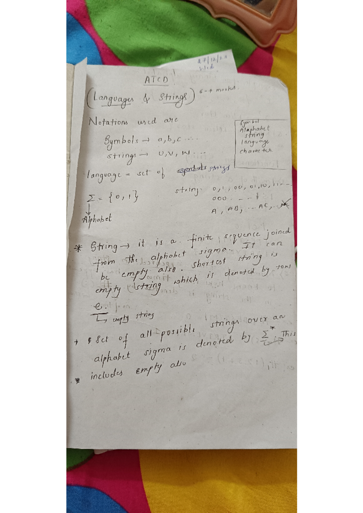 Atcd - Atcd pdf - ATCD marks Languages strings) Notations used are Alaphabet symbol Symbols a,b ...