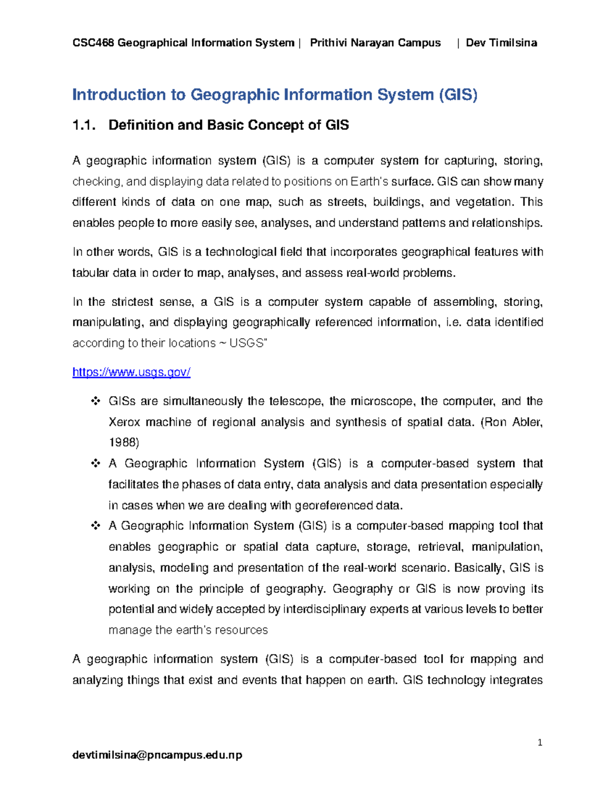 Unite 1 - 1 Introduction to Geographic Information System (GIS) 1 ...