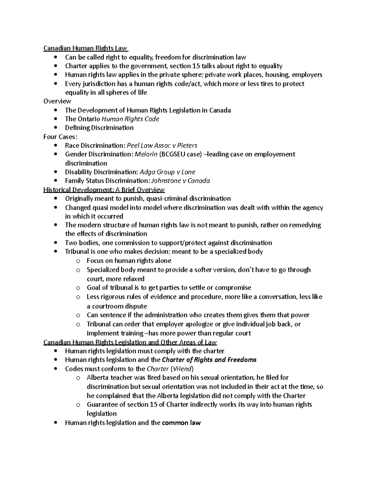 Canadian Human Rights Law Lecture Notes - Canadian Human Rights Law Can ...
