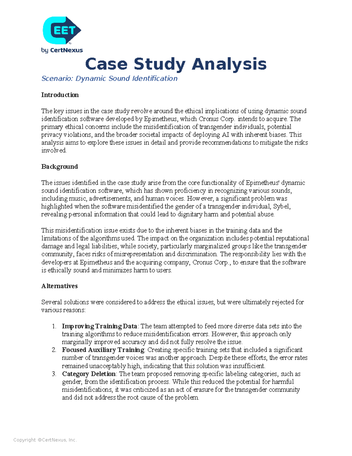 Case Study Analysis - material - Case Study Analysis Scenario: Dynamic Sound Identification ...