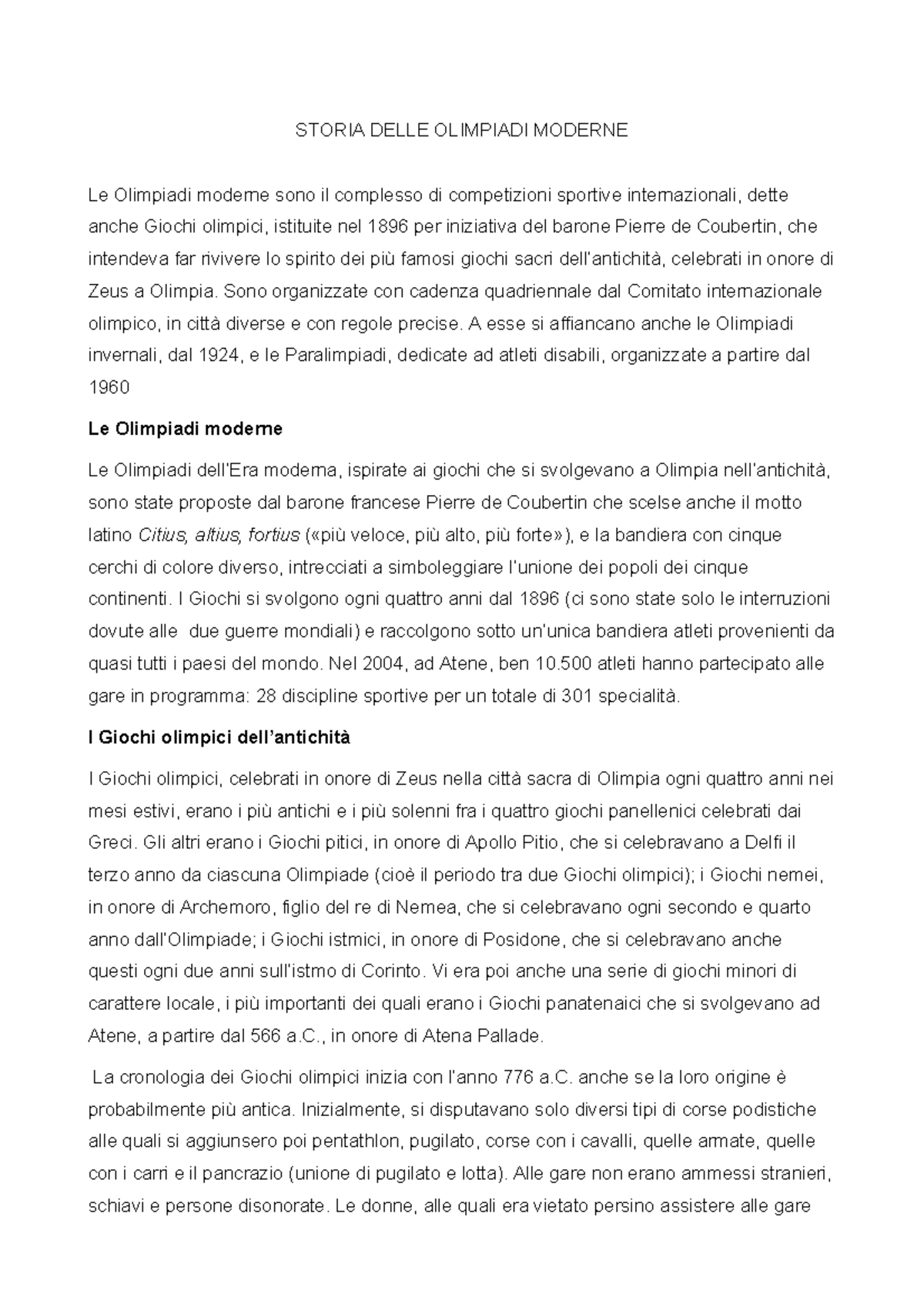 Storia Delle Olimpiadi Moderne - STORIA DELLE OLIMPIADI MODERNE Le ...