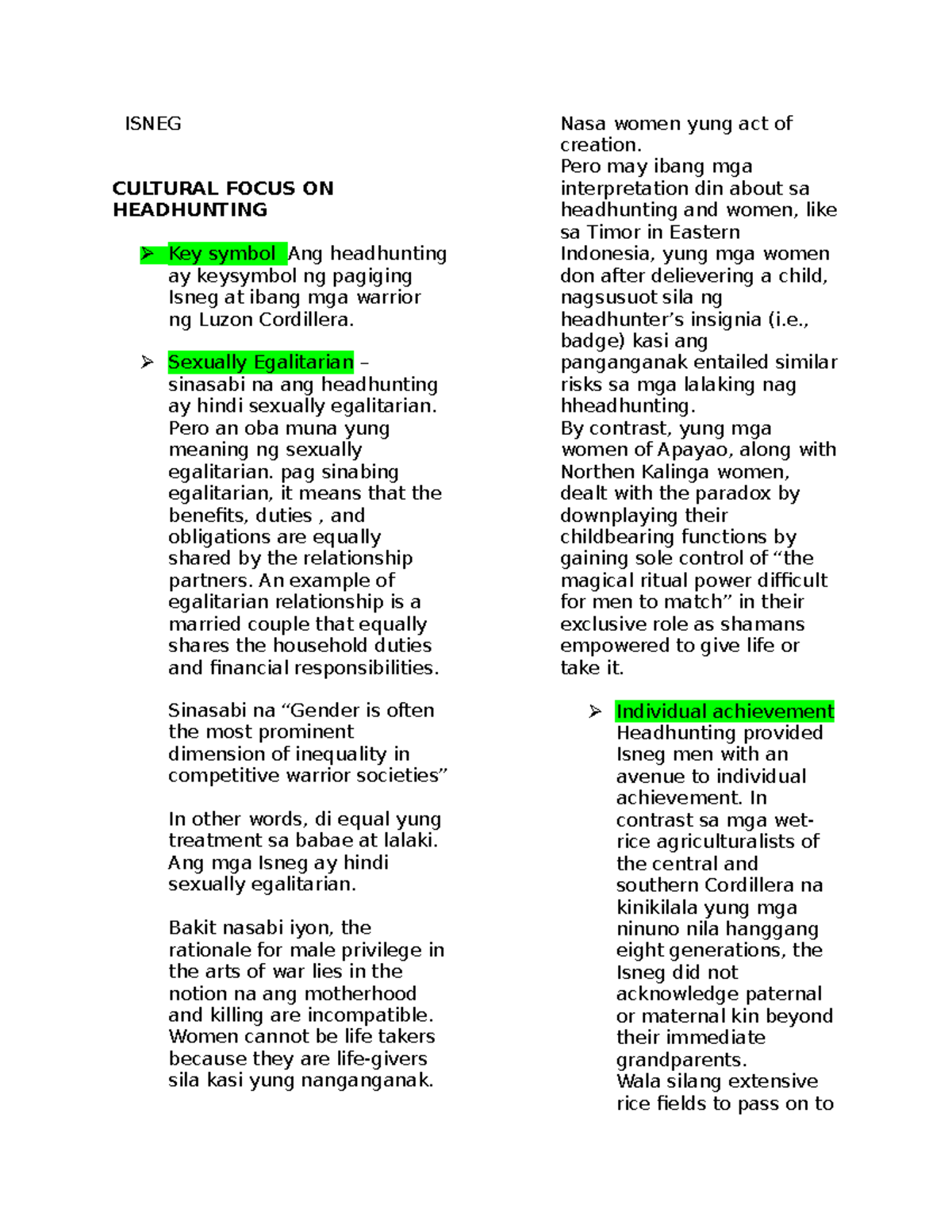 Isneg Report - ISNEG CULTURAL FOCUS ON HEADHUNTING Key symbol Ang ...