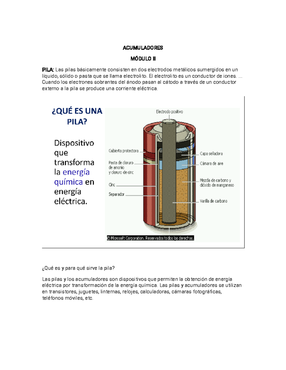 2 modulo II acumuladores - ACUMULADORES MÓDULO II PILA: Las pilas básicamente consisten en dos ...