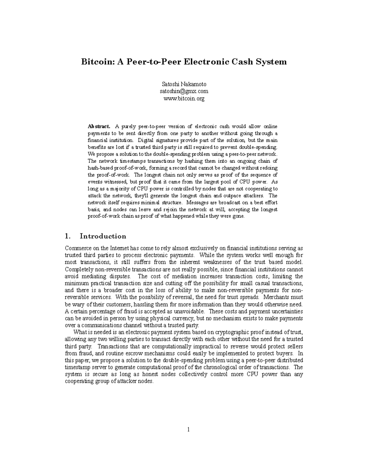 Bitcoin: A Peer-to-Peer Electronic Cash System - Blockchain Based Systems Engineering (BBSE ...