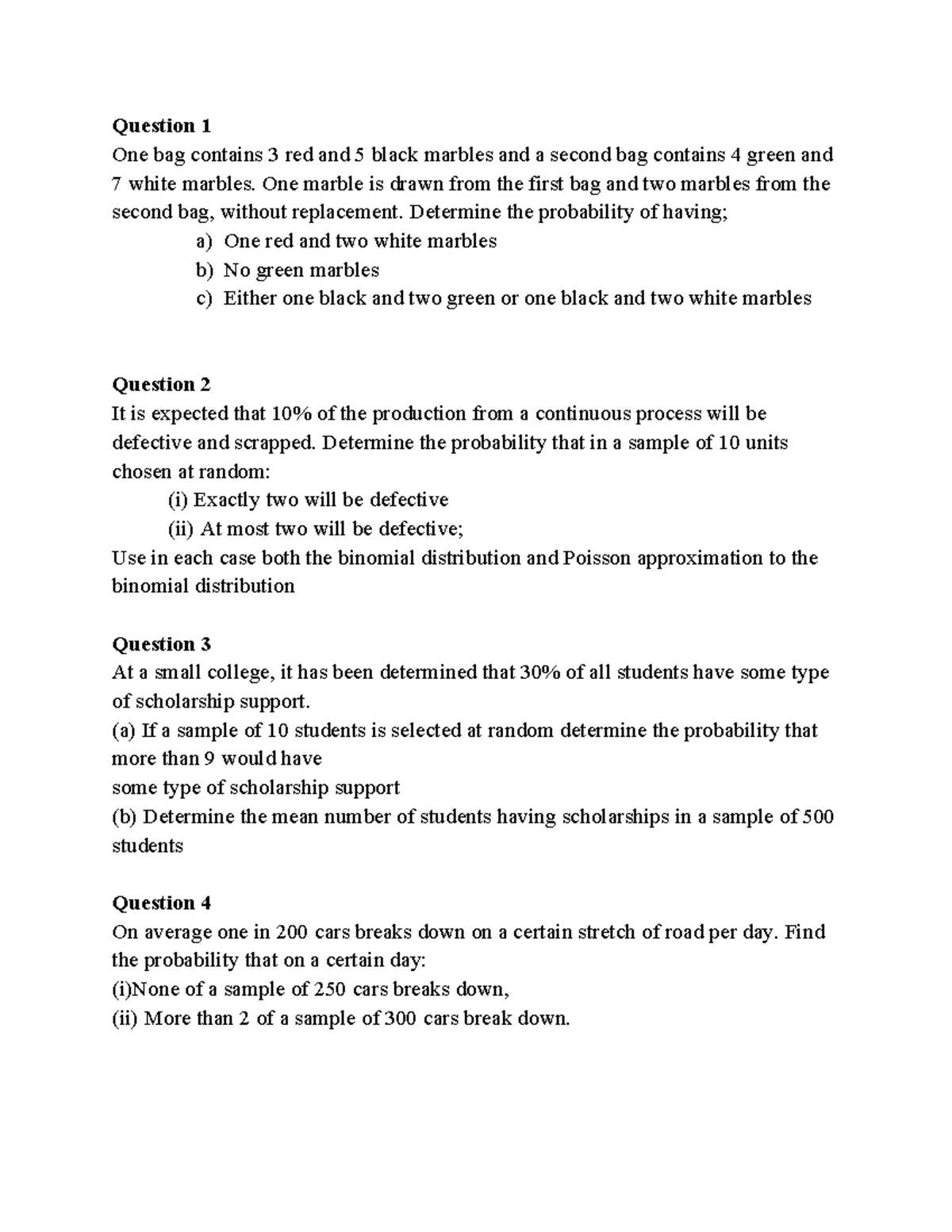 Probability Distribution Questions - Question 1 One bag contains 3 red ...