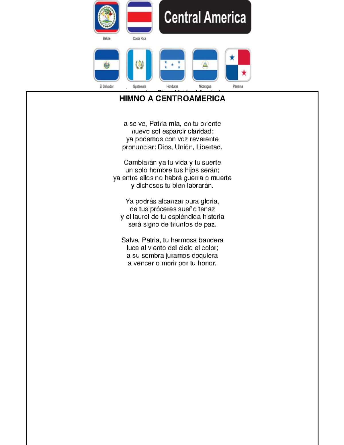 Himnos DE Centroamérica - HIMNO A CENTROAMERICA a se ve, Patria mía, en ...