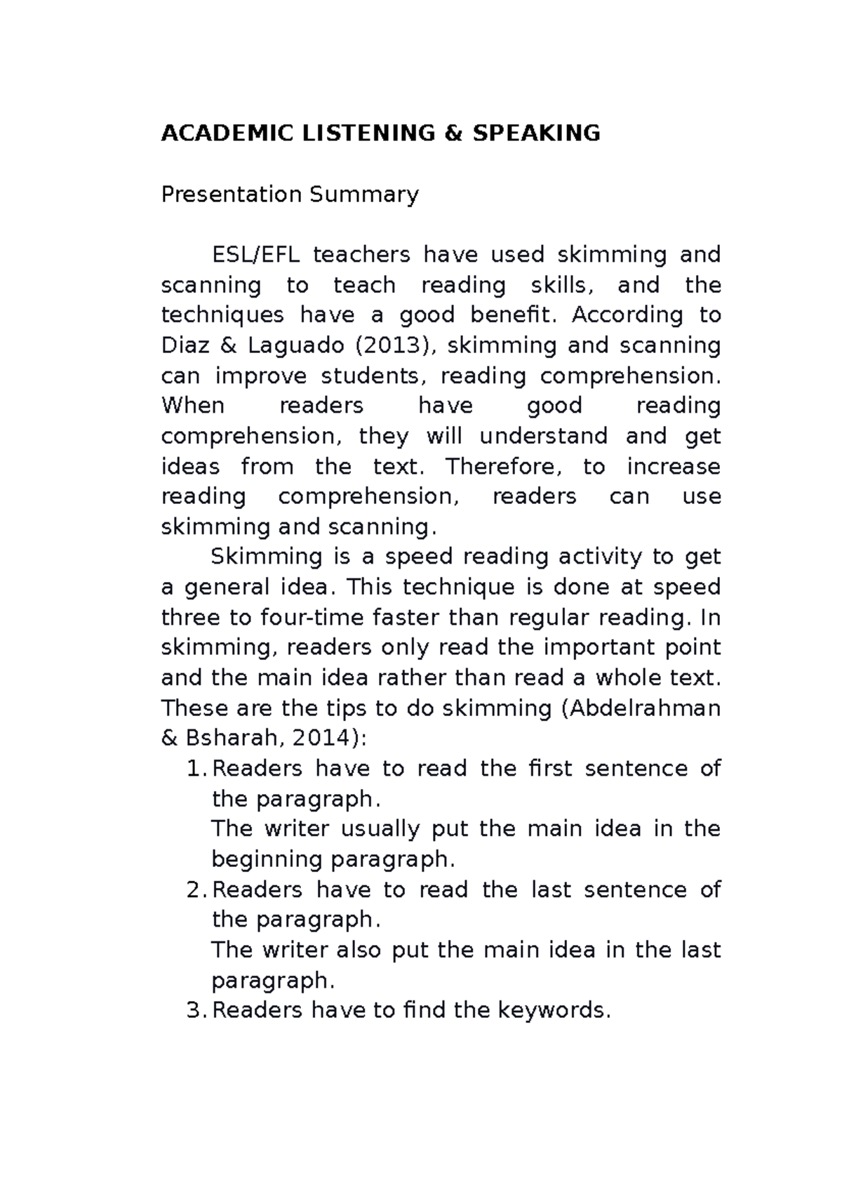 Assignment ALS Summary 1 - ACADEMIC LISTENING & SPEAKING Presentation ...