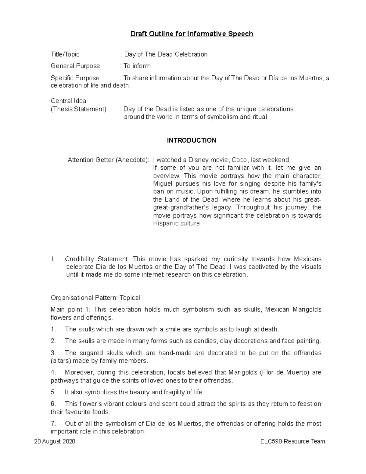Syaza Maisarah RBA2403A Draft Outline - 20 August 2020 ELC590 Resource ...