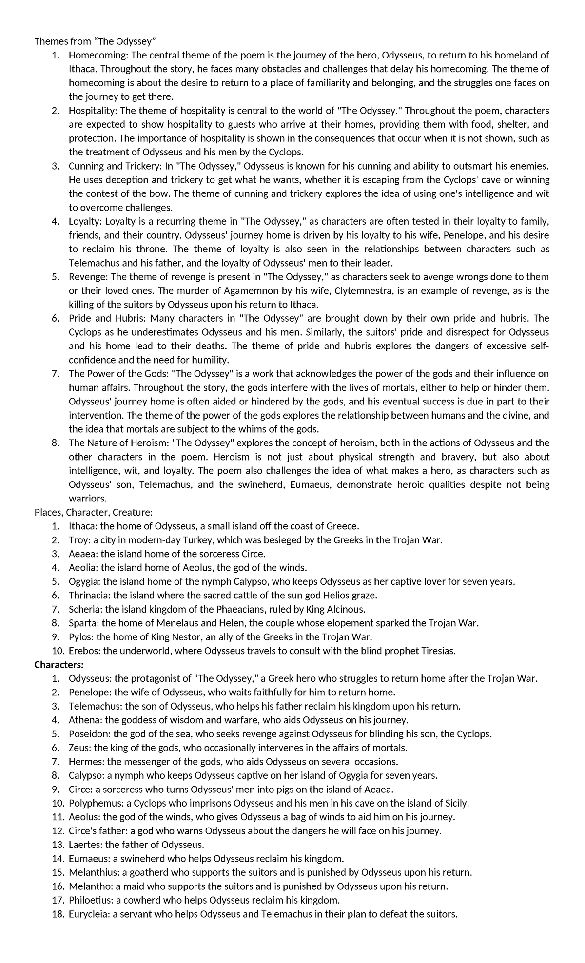 The Odyssey Characters Places And Creatures - Themes from “The Odyssey ...