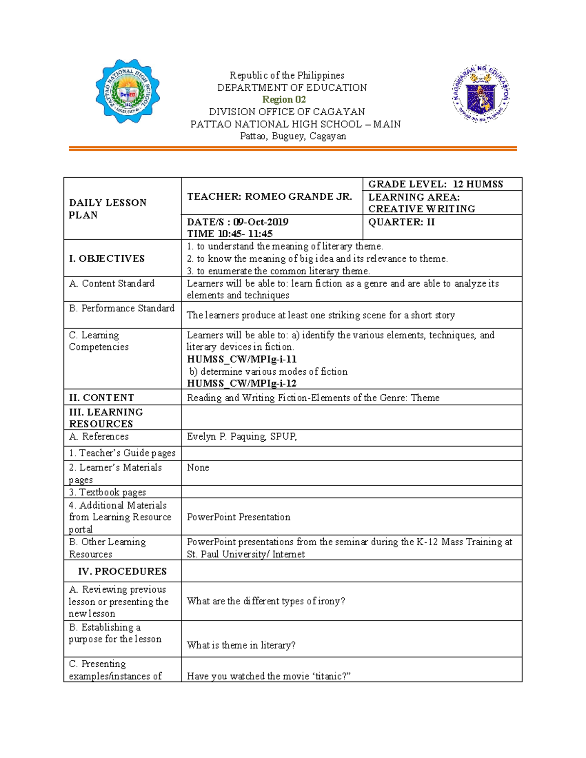 513423653 DLP Creative Writing 2 2 B 10 0 - Republic of the Philippines ...