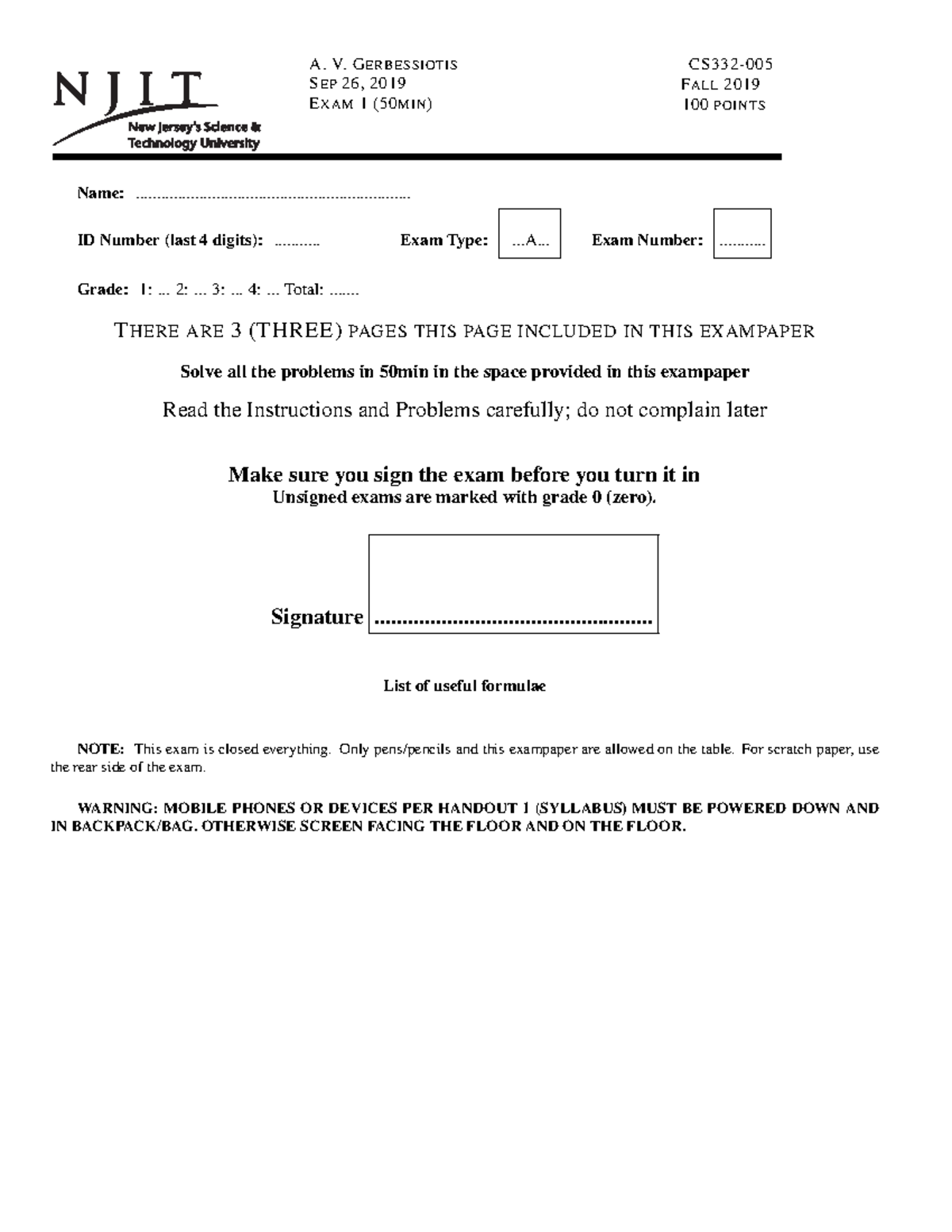 Sample test - Practice exam for exam 1 - A. V. GERBESSIOTIS CS332- SEP ...