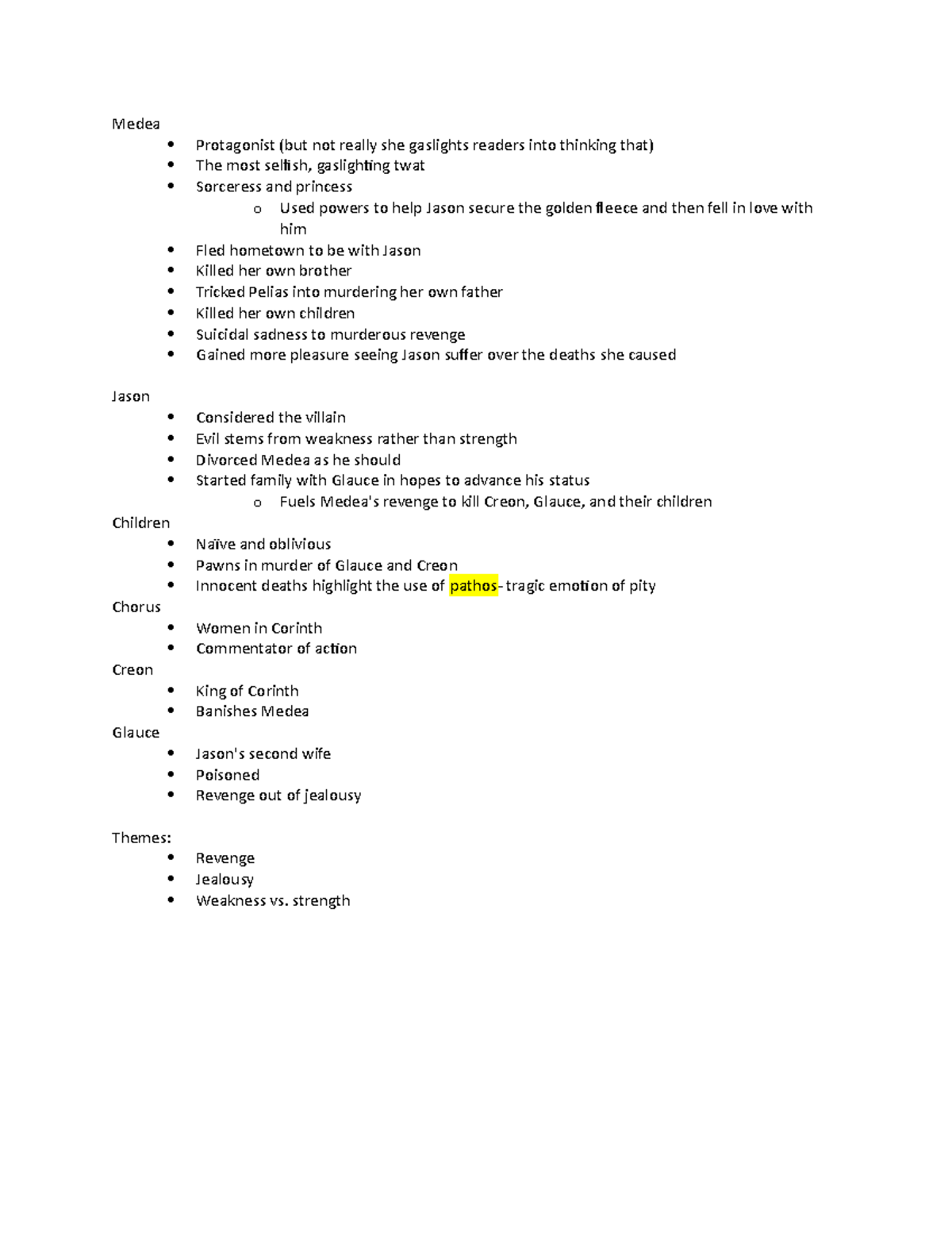 Medea - plot and theme notes - Medea Protagonist (but not really she ...
