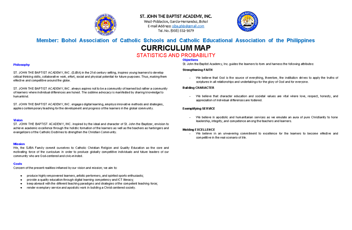 CMAP - Statistics & Probability - ST. JOHN THE BAPTIST ACADEMY, INC. West-Poblacion, - Studocu