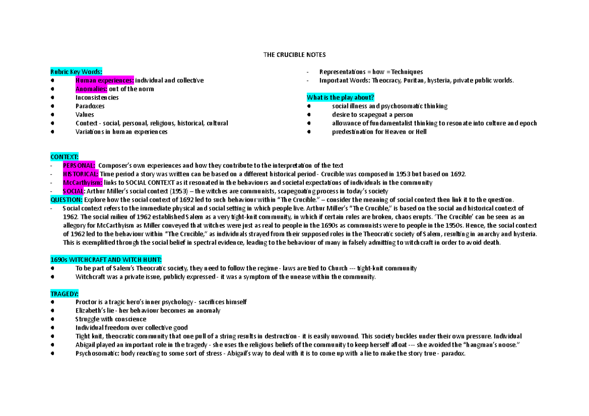 THE Crucible Notes for 2020/2021 to be used as a scaffold - THE ...