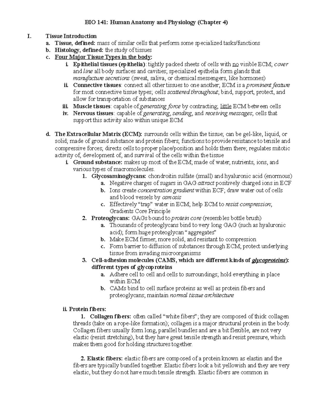 Bio141Chapter 4outline Fall2022 - BIO 141: Human Anatomy and Physiology ...