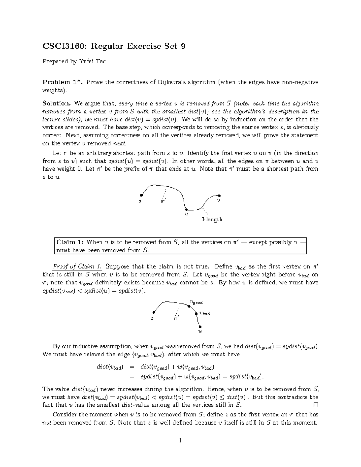 Ex9-sol - exercise - CSCI3160: Regular Exercise Set 9 Prepared by Yufei Tao Problem 1*. Prove ...