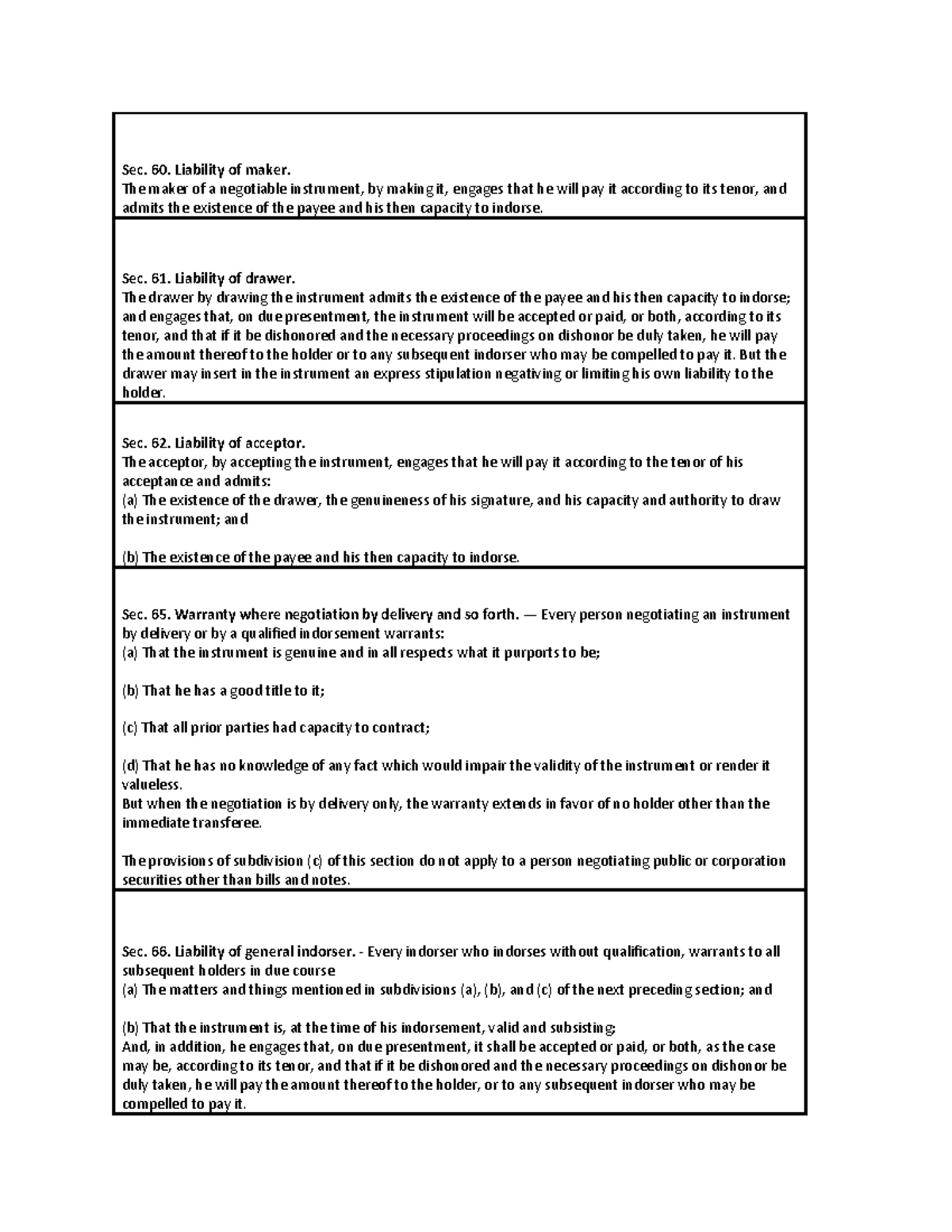 Provisions - Notes - Sec. 60. Liability of maker. The maker of a ...